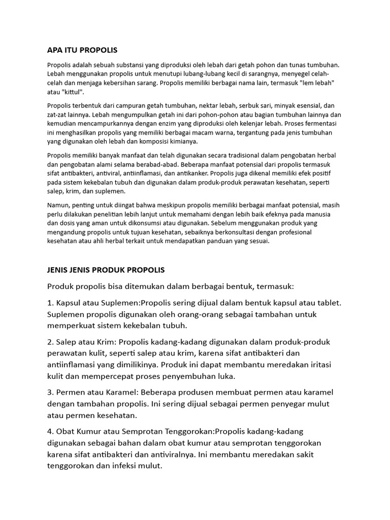 Propolis: Manfaat dan Variasi | PDF
