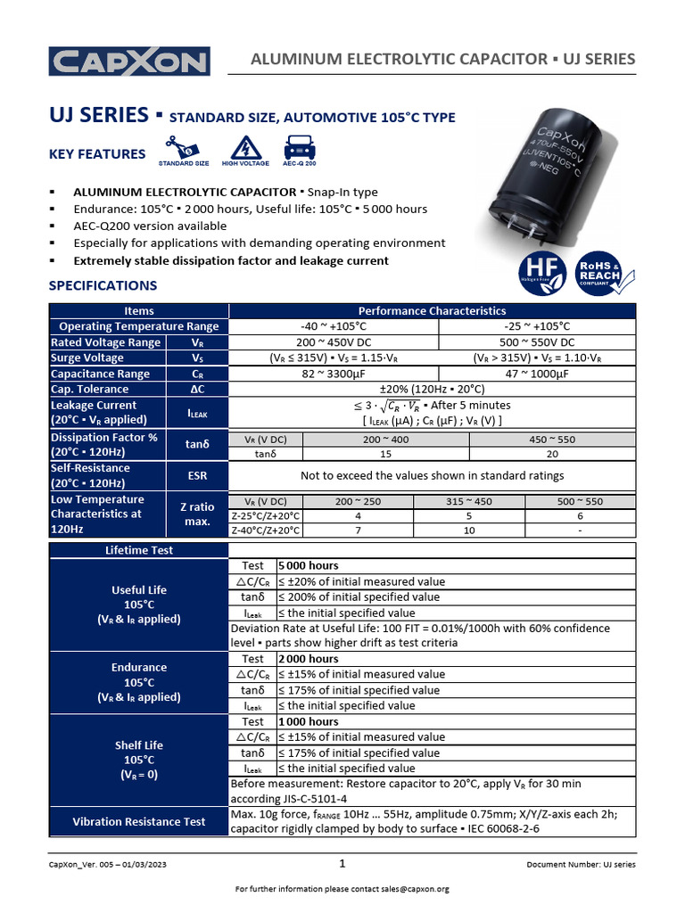 UJ Series | PDF | Capacitor | Electrical Engineering