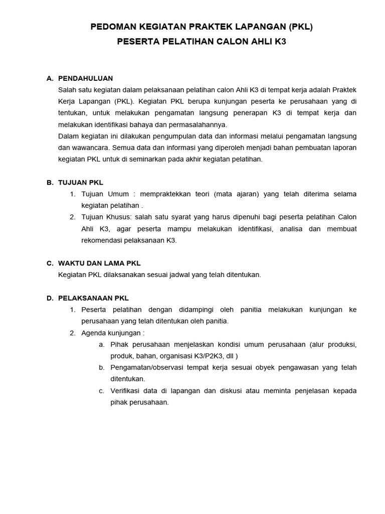 PEDOMAN KEGIATAN PRAKTEK LAPANGAN Print | PDF