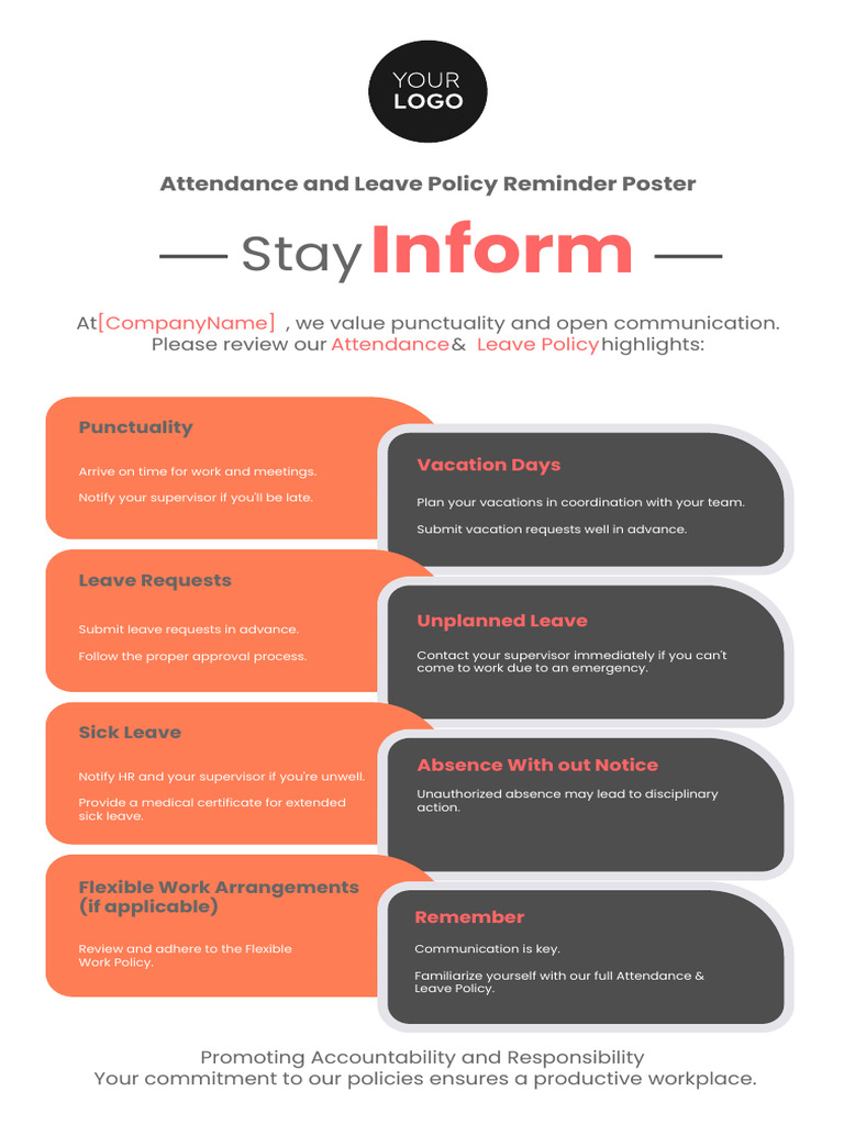 Attendance and Leave Policy Reminder Poster HR Template | PDF | Career ...