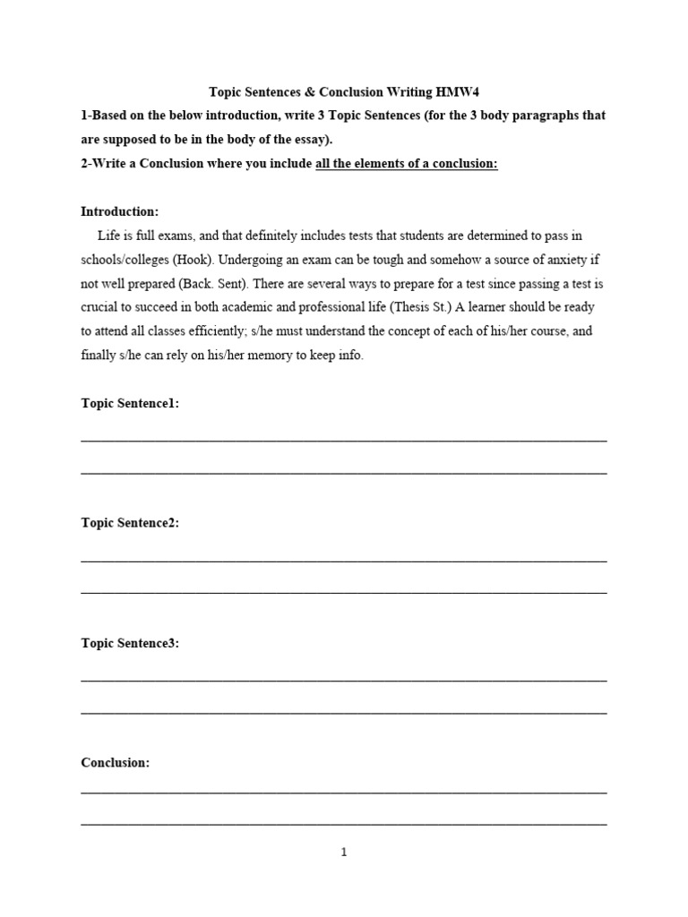 Writing HMW4 (Topic Sentences Conclusion) (Correction) | PDF | Career ...