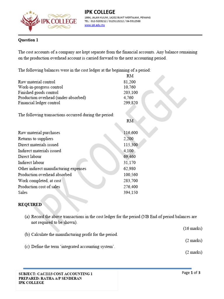 Chapter 4 - Tutorial Questions | PDF | Cost | Cost Accounting