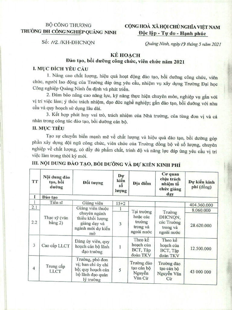 Ke Hoach Dao Tao Boi Duong Cong Chuc Vien Chuc Nam 2021 | PDF | Vietnam