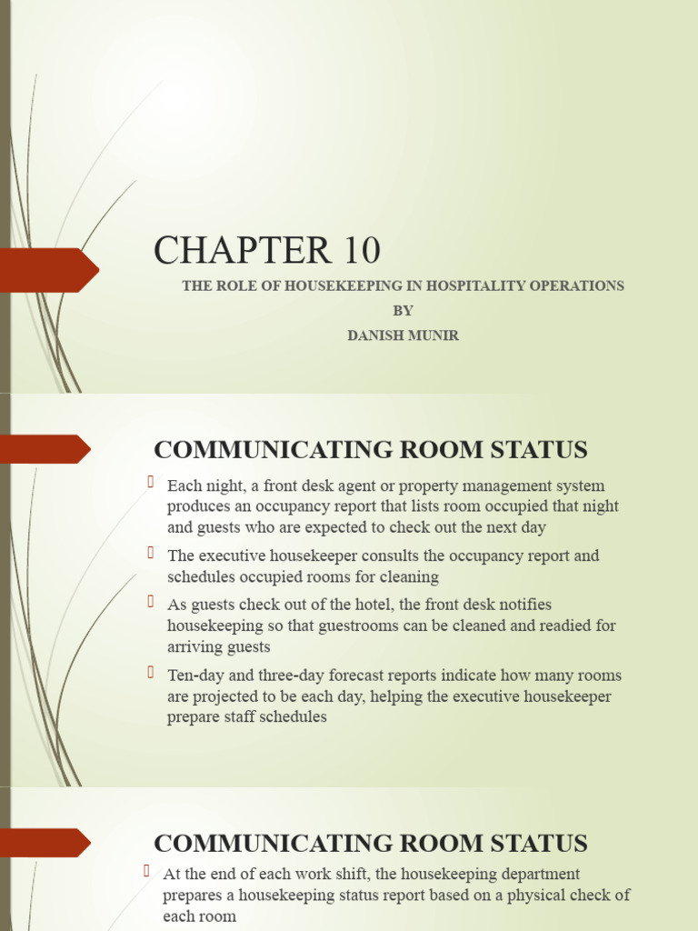 Chapter 10 The Role of Housekeeping in Hospitality Operations | PDF ...