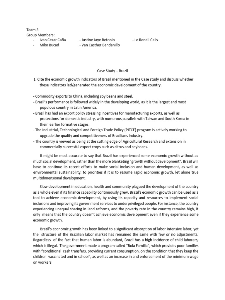 Case Study Brazil - G3 | PDF | Economic Growth | Economic Development