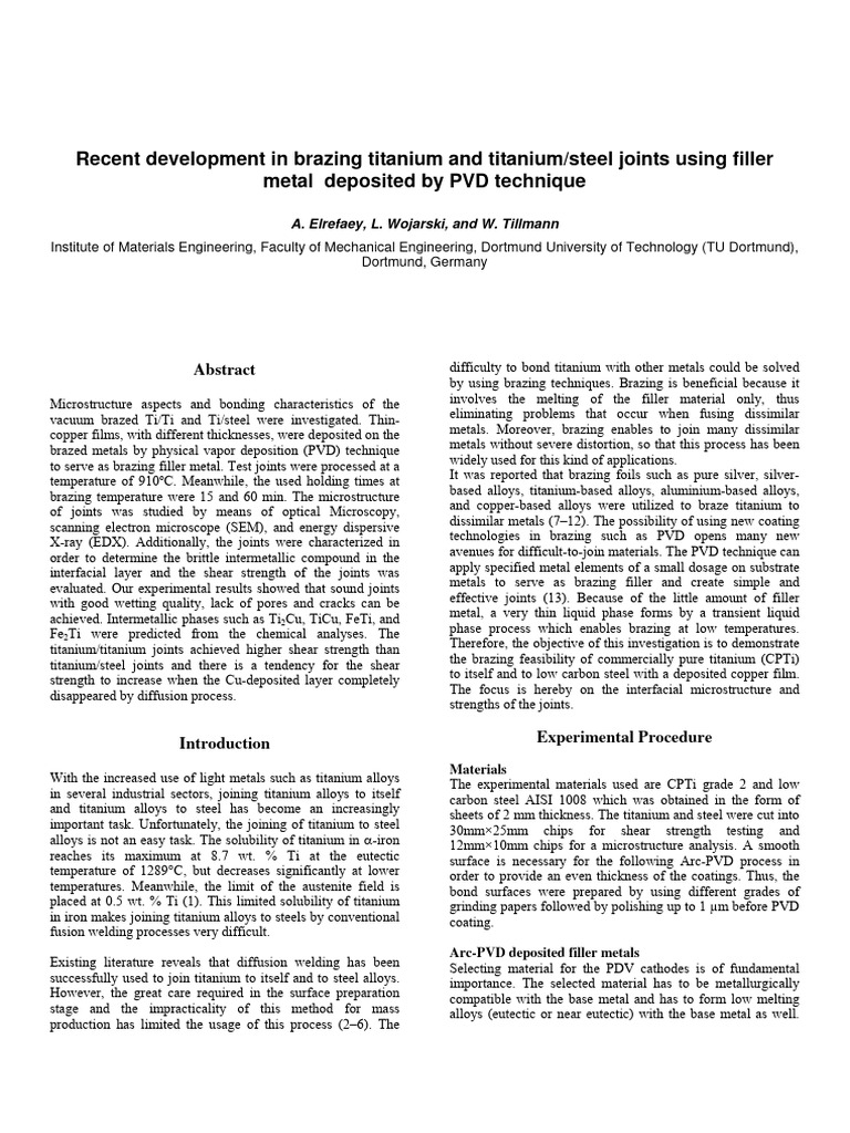 Recent Development in Brazing Titanium and Titanium | PDF | Titanium ...
