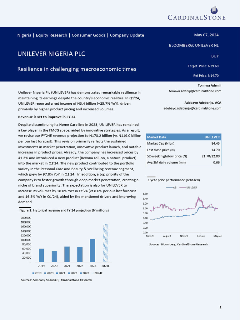 Unilever Nigeria PLC - Company Update - 07 May 2024 | PDF | Financial ...