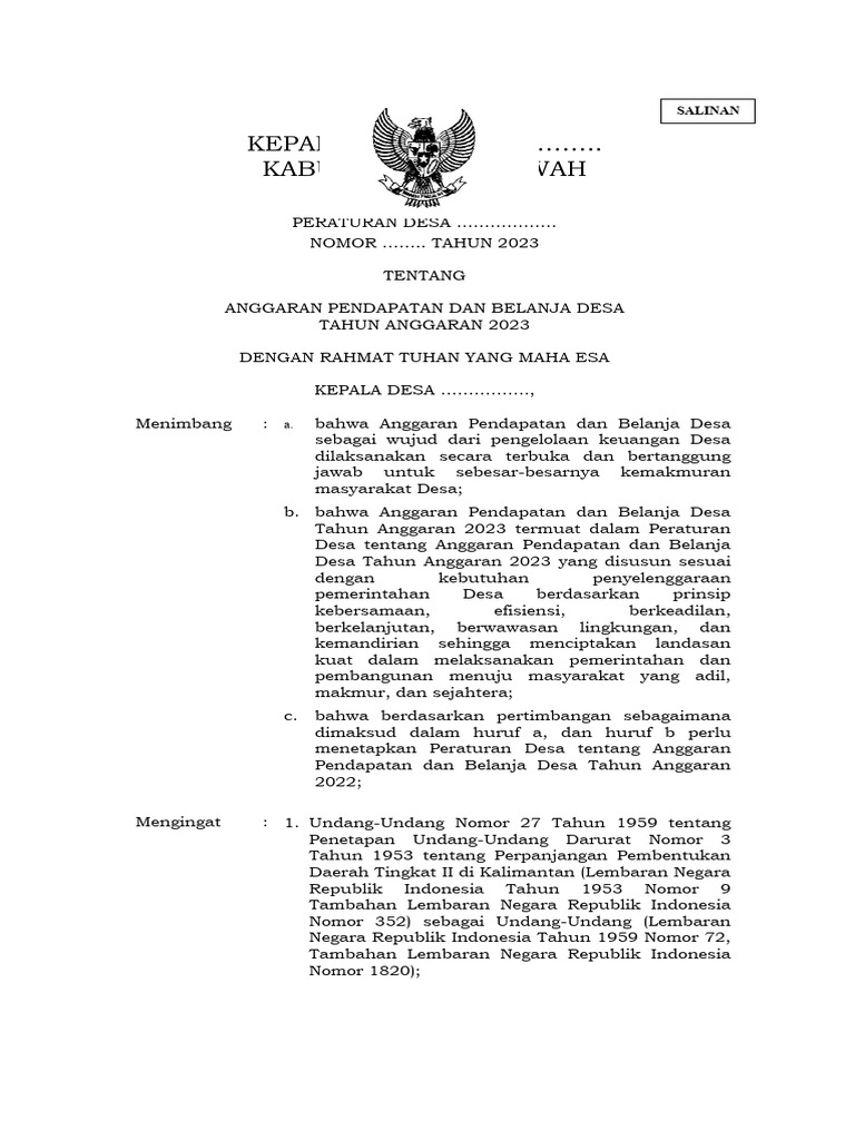 Draf Perdes APBDes 2023 | PDF