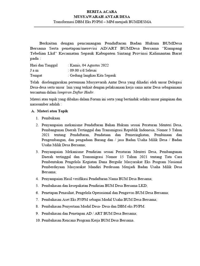 BA Pembentukan BUMDESMA Ok 2022 | PDF