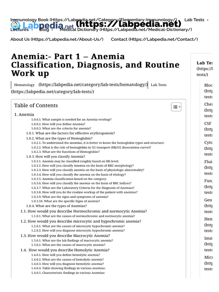 Anemia Classification, Diagnosis, and Routine Wor | PDF | Anemia | Red ...