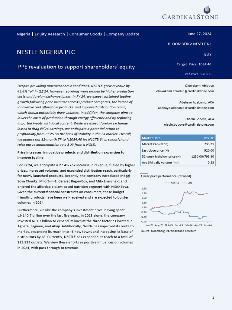 Cardinalstone Research - Company Update - Nestle Nigeria PLC - PPE ...