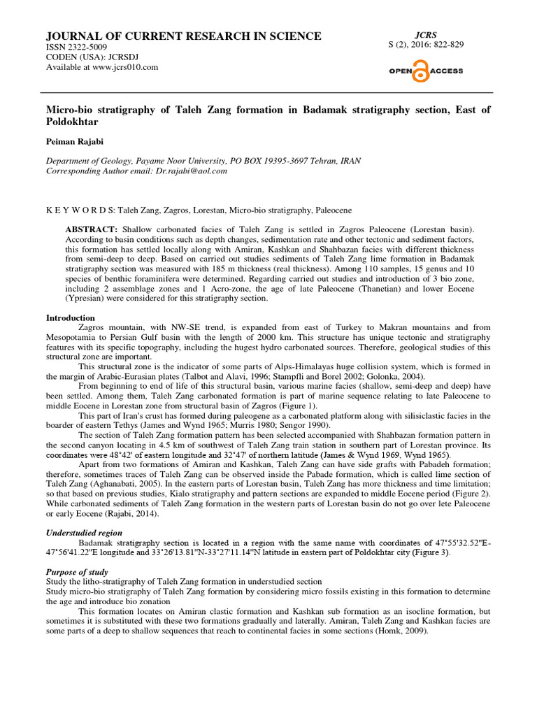 Micro-Bio Stratigraphy of Taleh Zang Formation in | PDF | Limestone ...