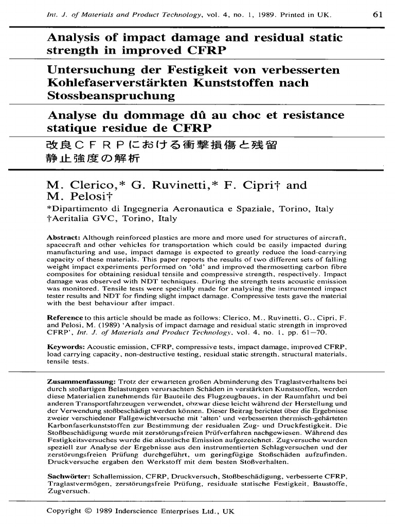 Analysis of Impact Damage and Residual Static Strength in Improved CFRP ...
