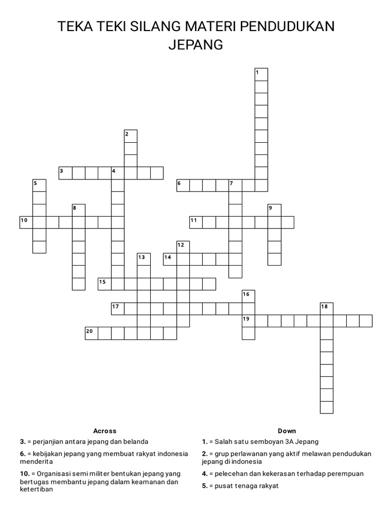 TEKA TEKI SILANG MATERI PENDUDUKAN JEPANG - Crossword Labs | PDF