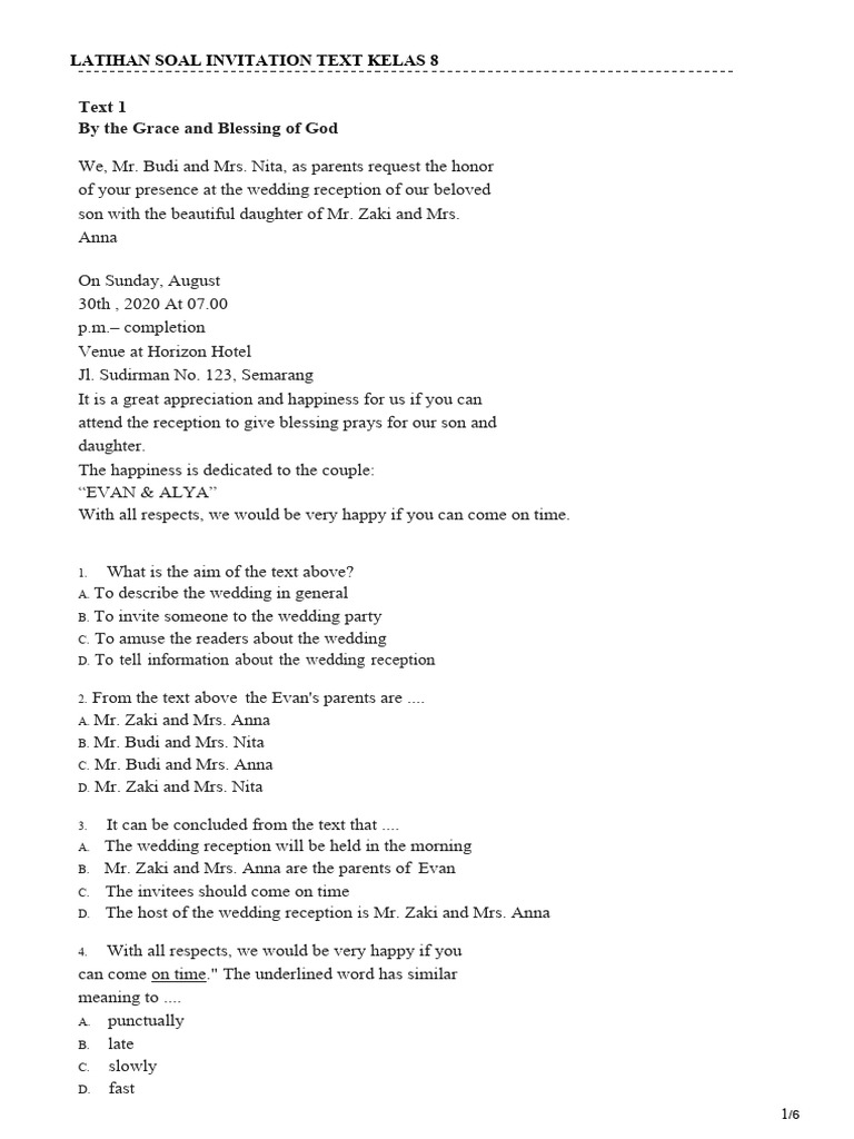 Soal Invitation Text Kelas 8 | PDF | Sports & Recreation | Travel