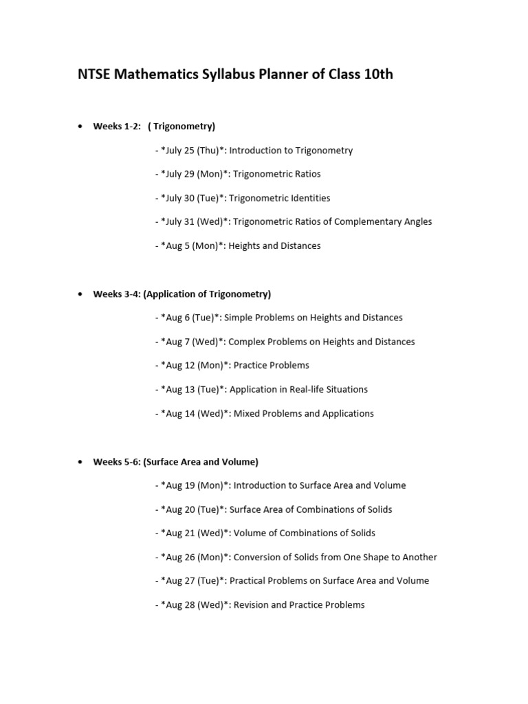 Class 10th Maths Planner | PDF | Polynomial | Quadratic Equation