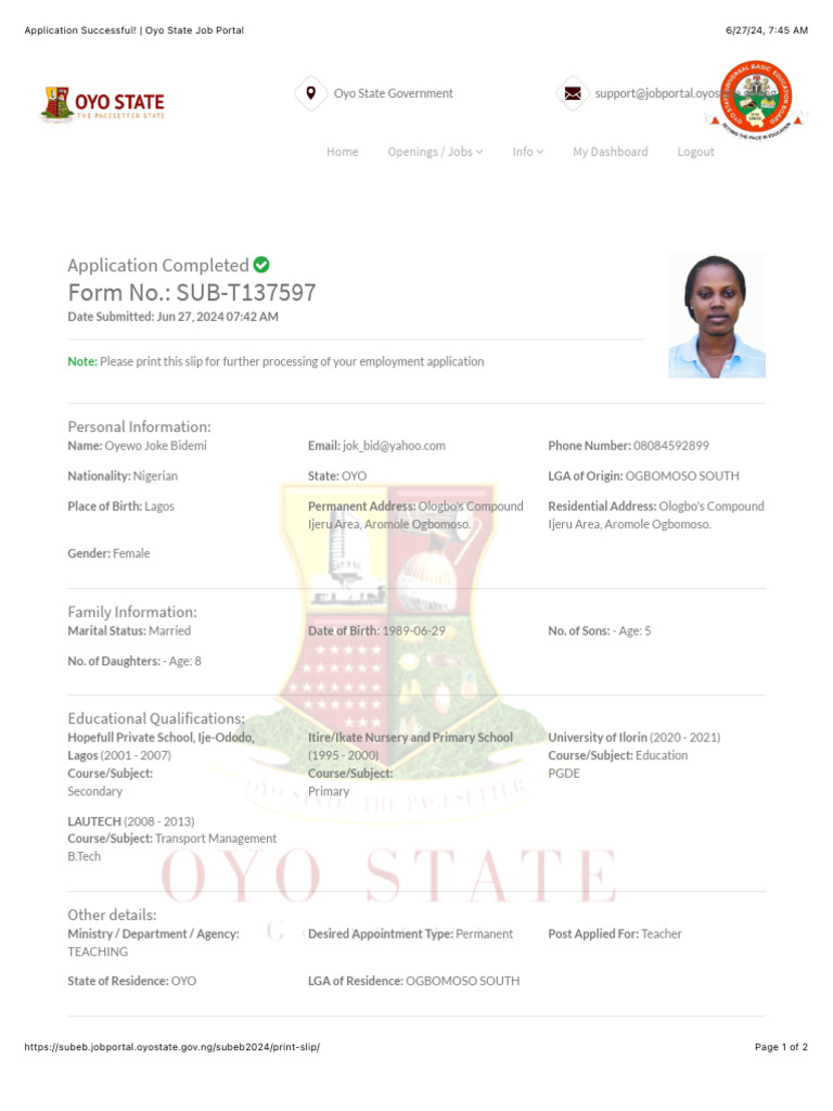 Joke Application Successful! Oyo State Job Portal | PDF