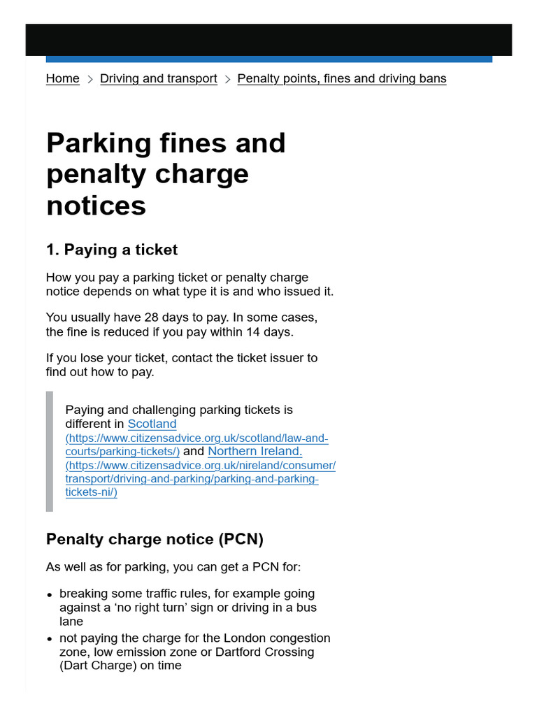 Print Parking Fines and Penalty Charge Notices - Paying A Ticket - GOV - UK | PDF | Vehicles ...