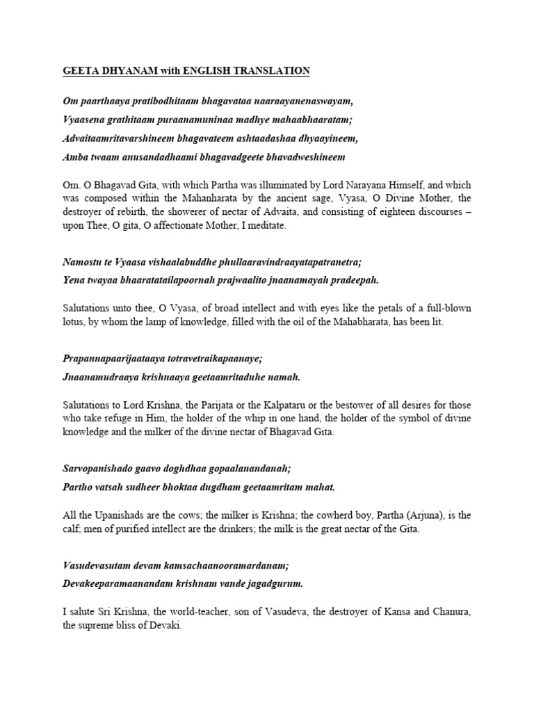 Geeta Dhyanam With English Tranlation | PDF | Bhagavad Gita | Krishna