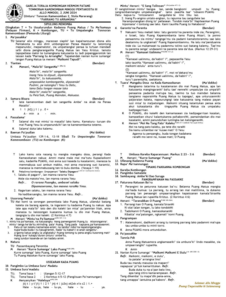 Liturgi 2 Juni 2024 | PDF