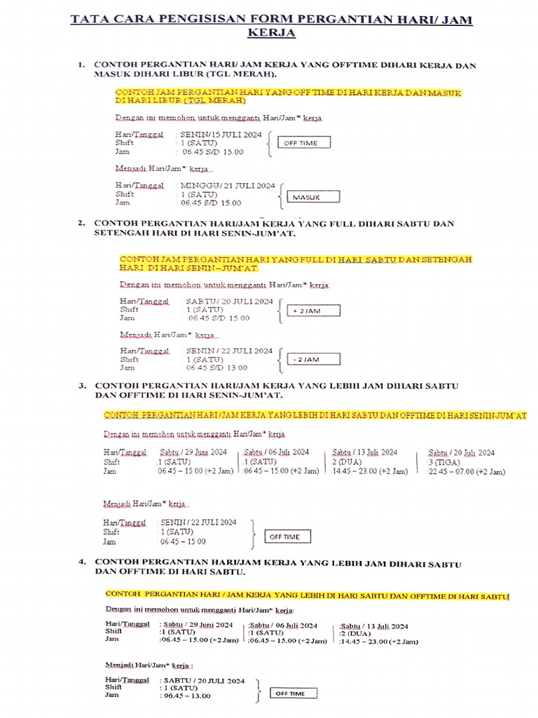 Tata Cara Pengisian Form Pergantian Hari Atau Jam Kerja | PDF