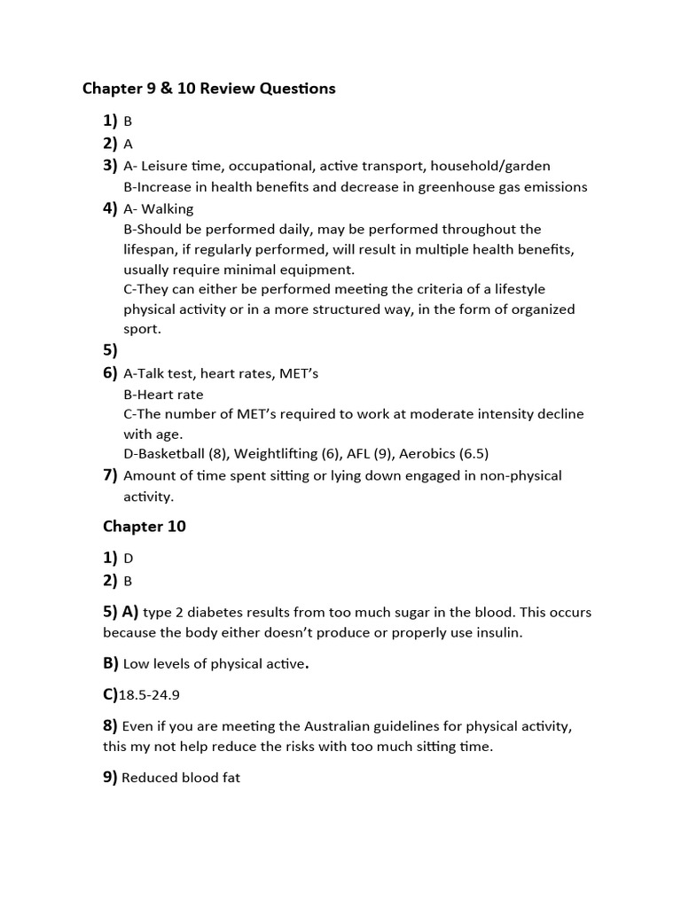 Chapter 9 & 10 Health Review Questions | PDF
