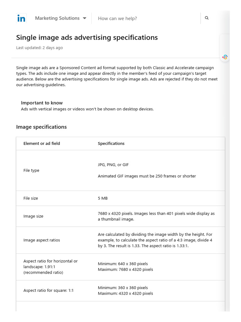 Single Image Ads Advertising Specifications - Marketing Solutions Help ...