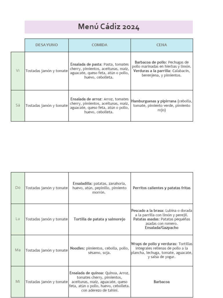 Menu Cadiz | PDF | ensalada | Cocina