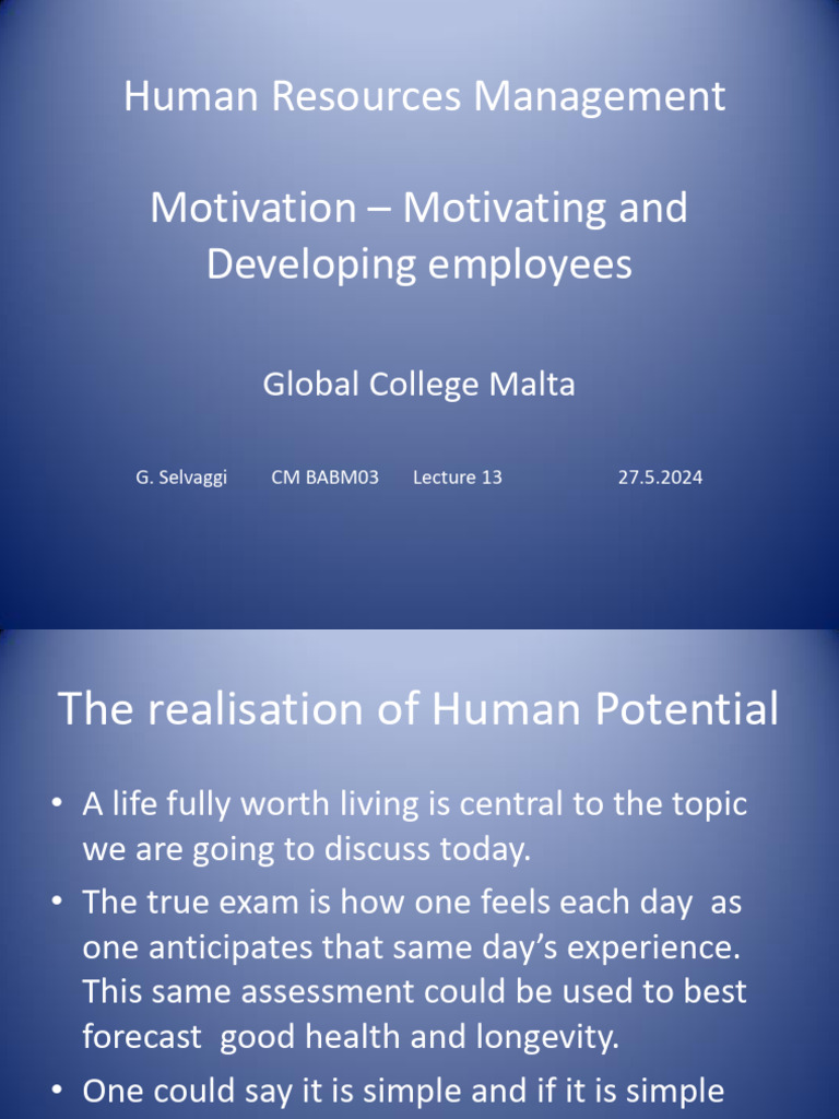 Lecture 13 HRM Motivation - Motivating | PDF | Mentorship | Incentive