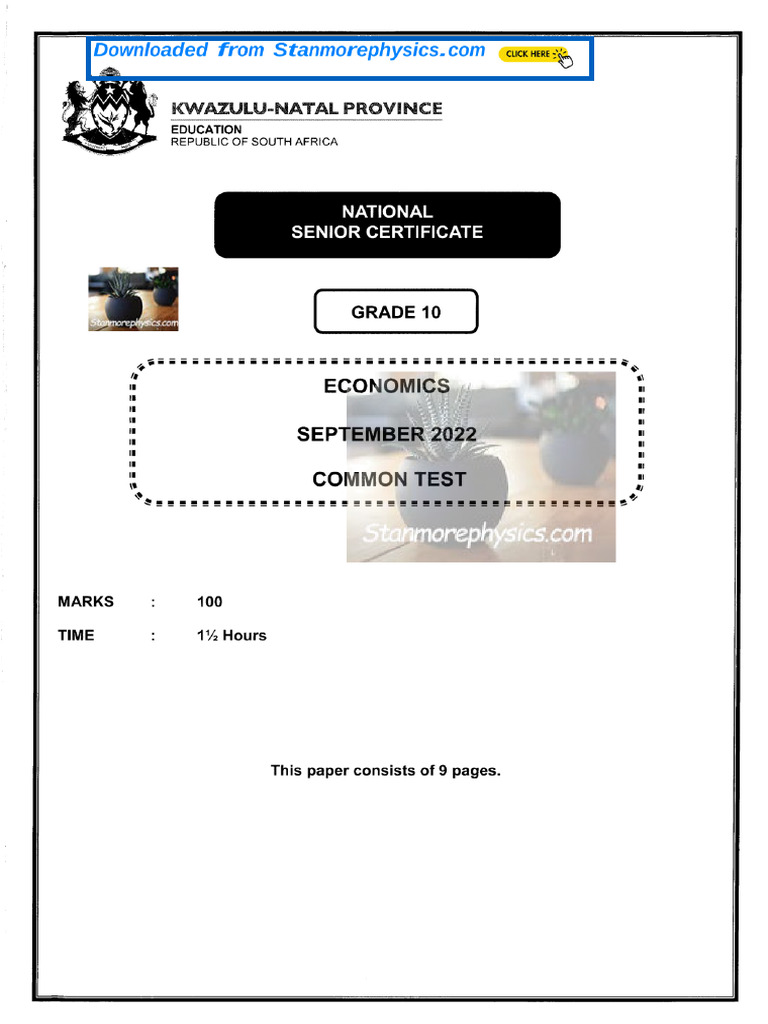 Economics Grade 10 SEPT 2022 QP Only | PDF