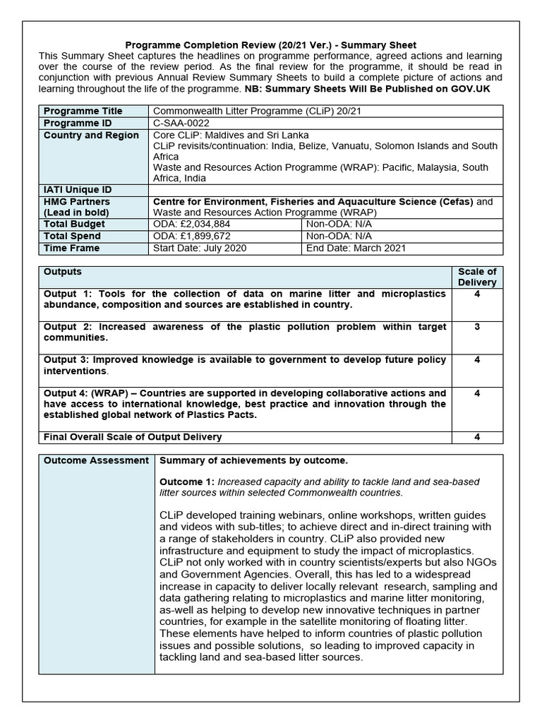 Commonwealth Litter Programme CLiP Annual Review Summary 2020 To 2021 | PDF | Recycling ...