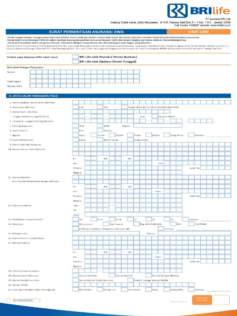 SPAJ Unit Link | PDF
