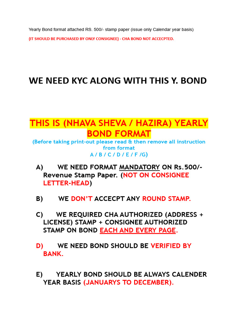 Yearly Bond Format NSA & HZR | PDF | Indemnity | Business Law
