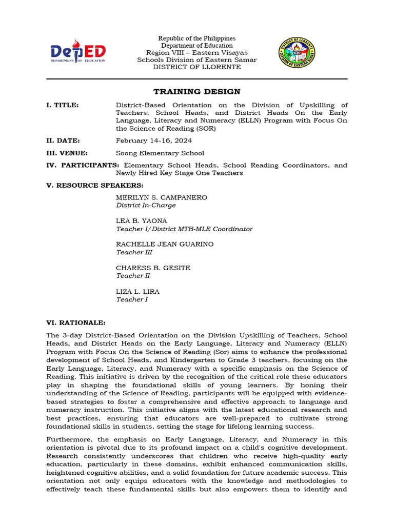 Training Design-Matrix (ELLN) | PDF | Literacy | Learning