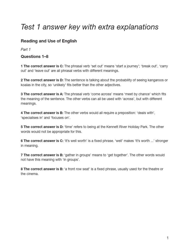 B2 First Test 1 Answer Key | PDF | Noun | Adjective