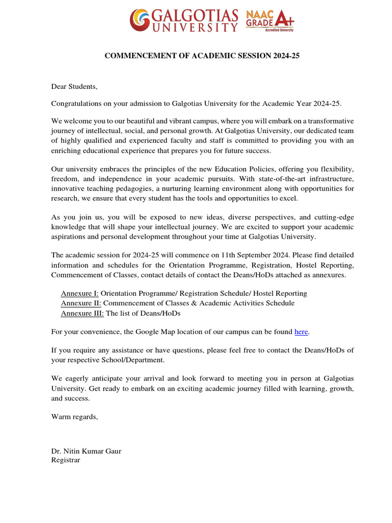 Commencement of Academic Session 202425 | PDF | Academic Degree | Diploma