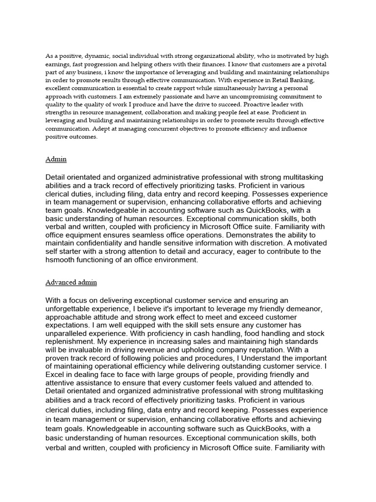 Career Summary | PDF | Communication | Attention