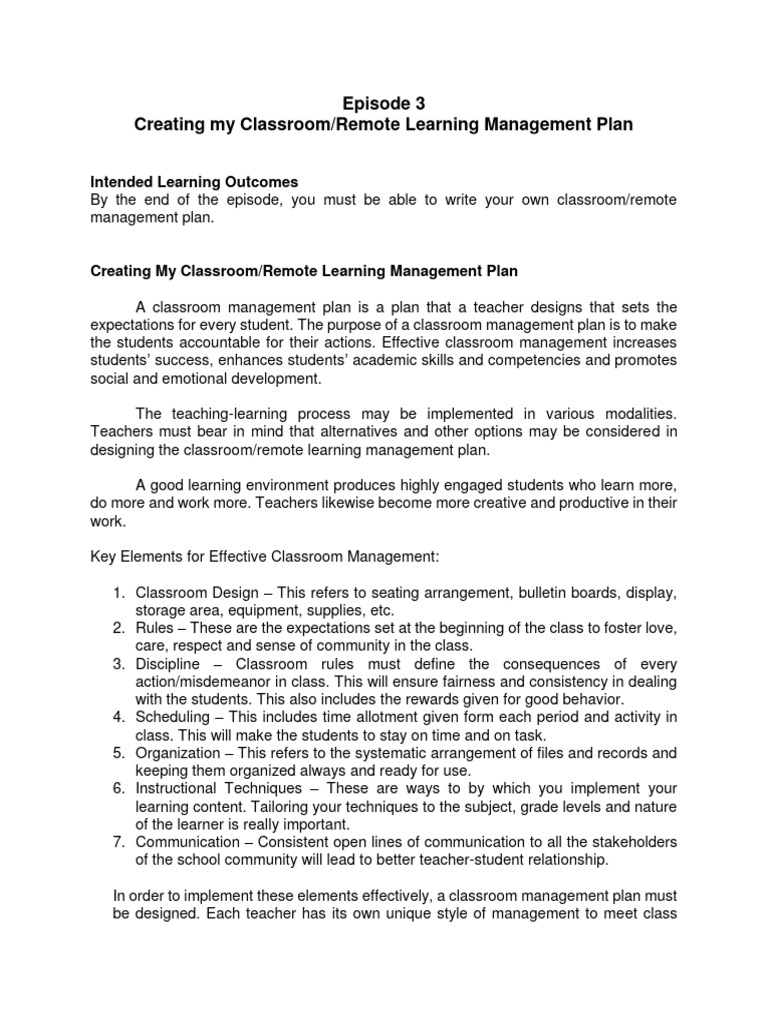 Episode 3 Creating My Classroom Remote Learning Management Plan | PDF ...