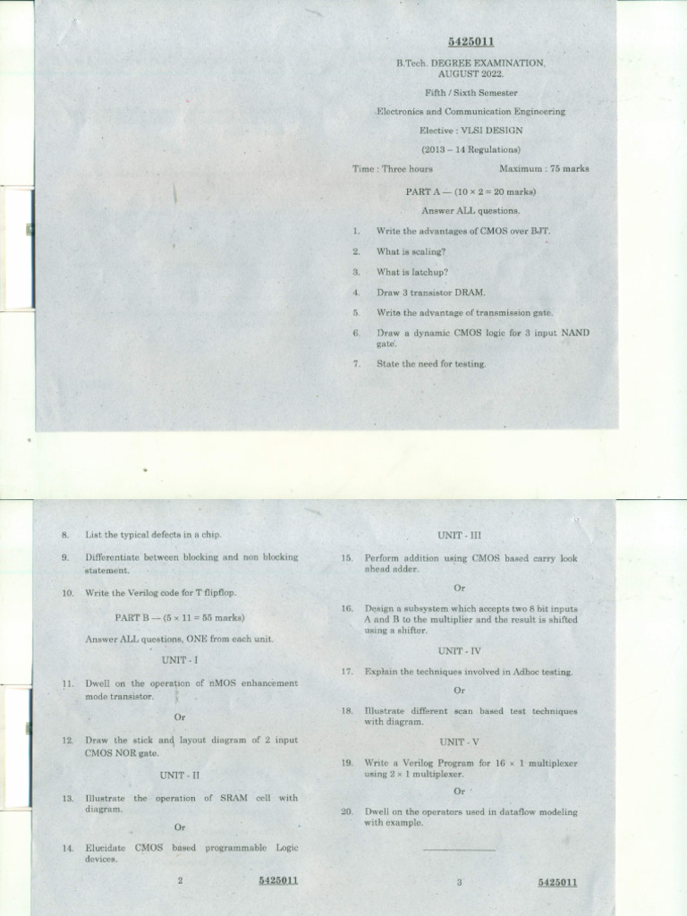 33 Elective - Vlsi Design August 2022 | PDF