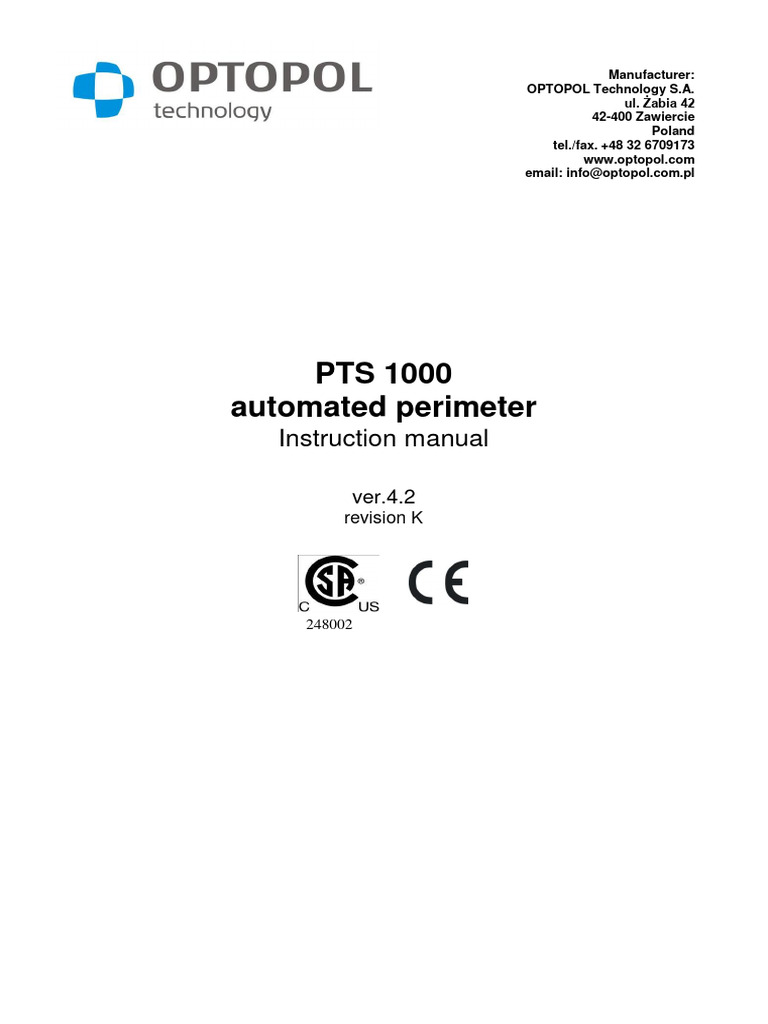 PTS 1000 Automated Perimeter Manual | PDF | Installation (Computer ...