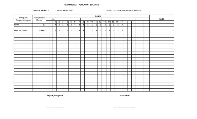 Contoh Rekap Penilaian Bulanan | PDF | Bisnis