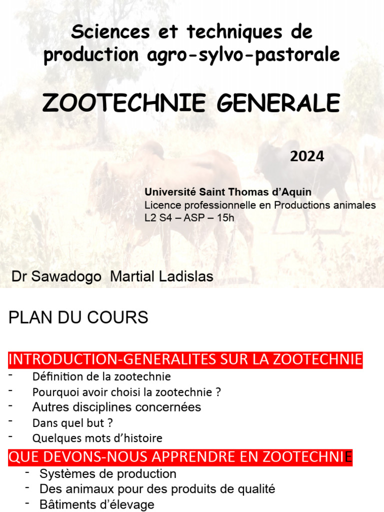 Introduction à la Zootechnie 2024 | PDF | Sécurité alimentaire | Viande