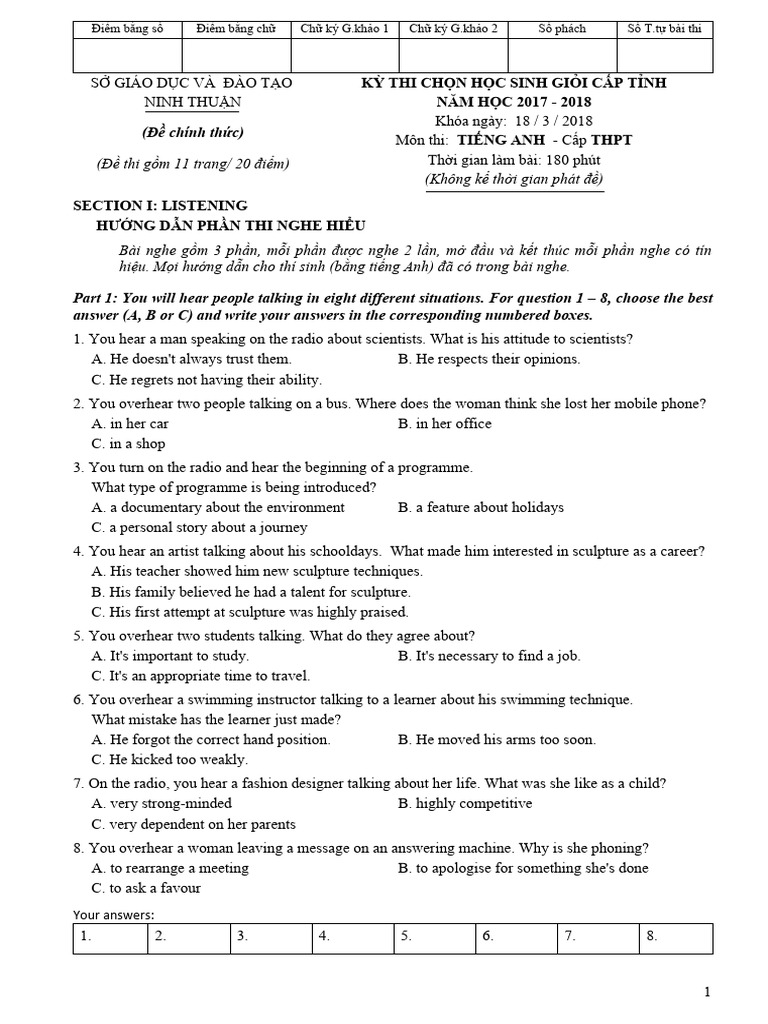 De HSG THPT 2017-2018 (2) Chinh Thuc | PDF | Large Hadron Collider | Urban Area