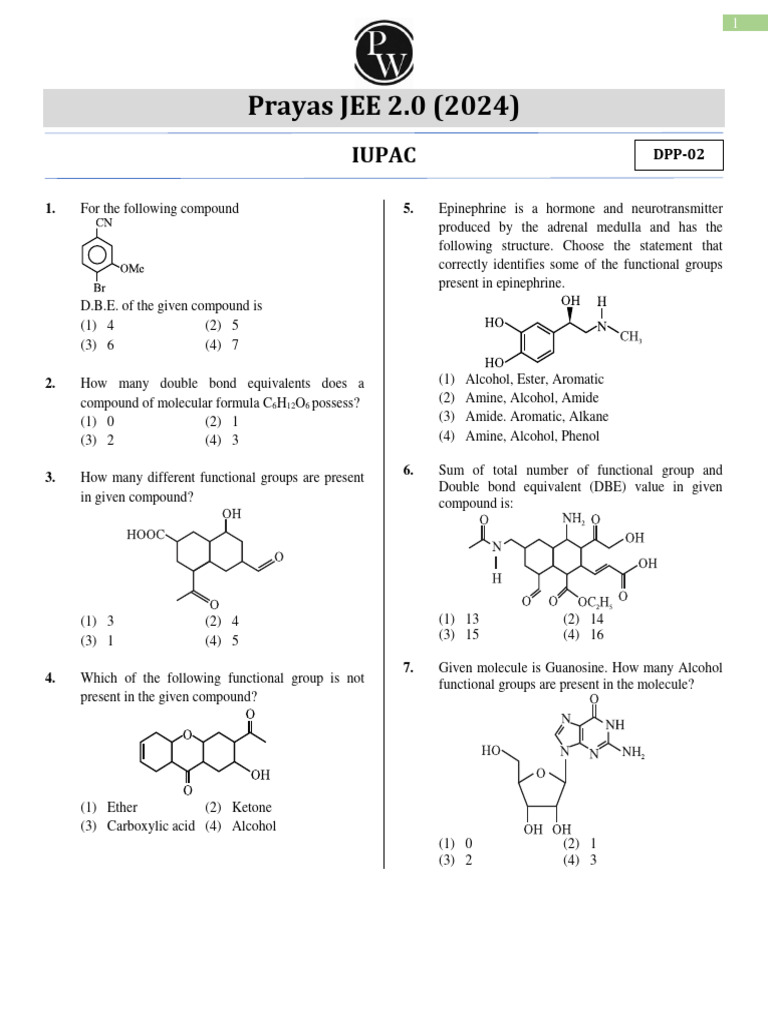 Iupac - DPP 02 - Jee 2.0 2024 | PDF | Functional Group | Amide