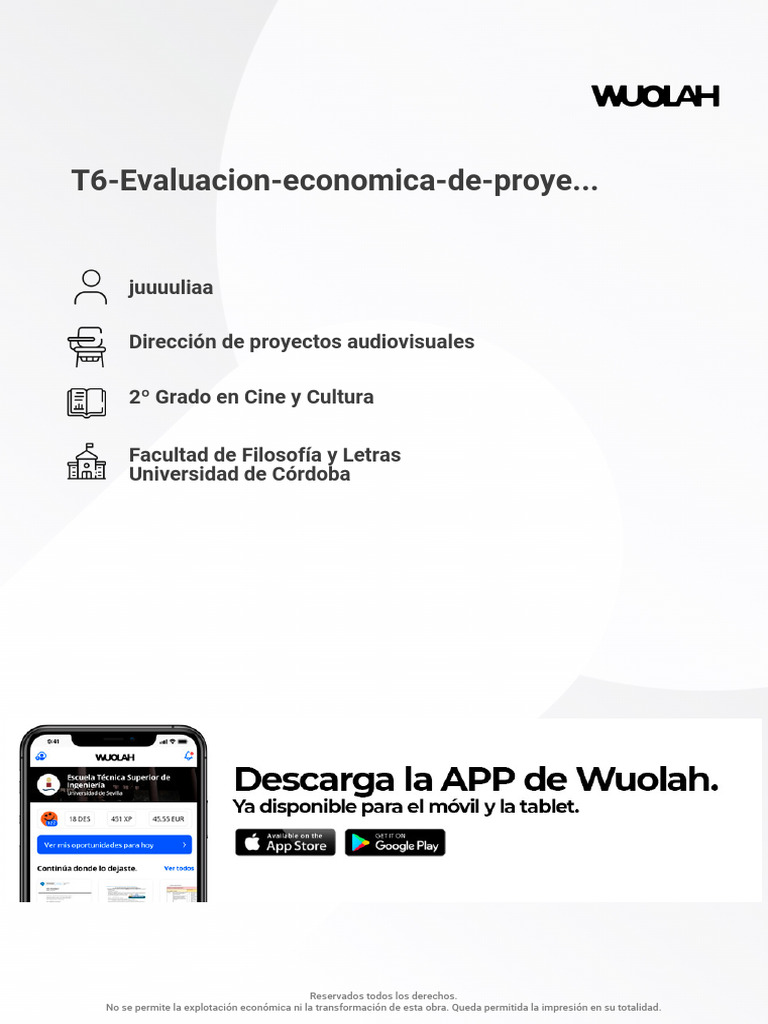 Wuolah Free T6 Evaluacion Economica de Proyectos | PDF | Presupuesto | Economias