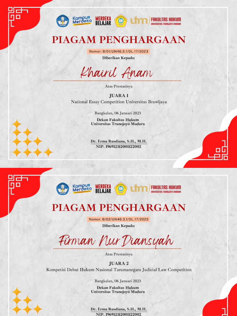 Piagam Penghargaan | PDF
