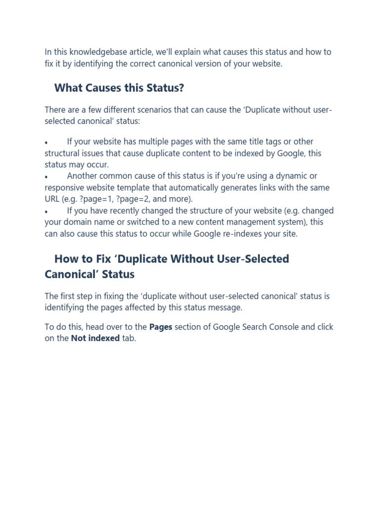 Duplicate Without User-Selected Canonical | PDF