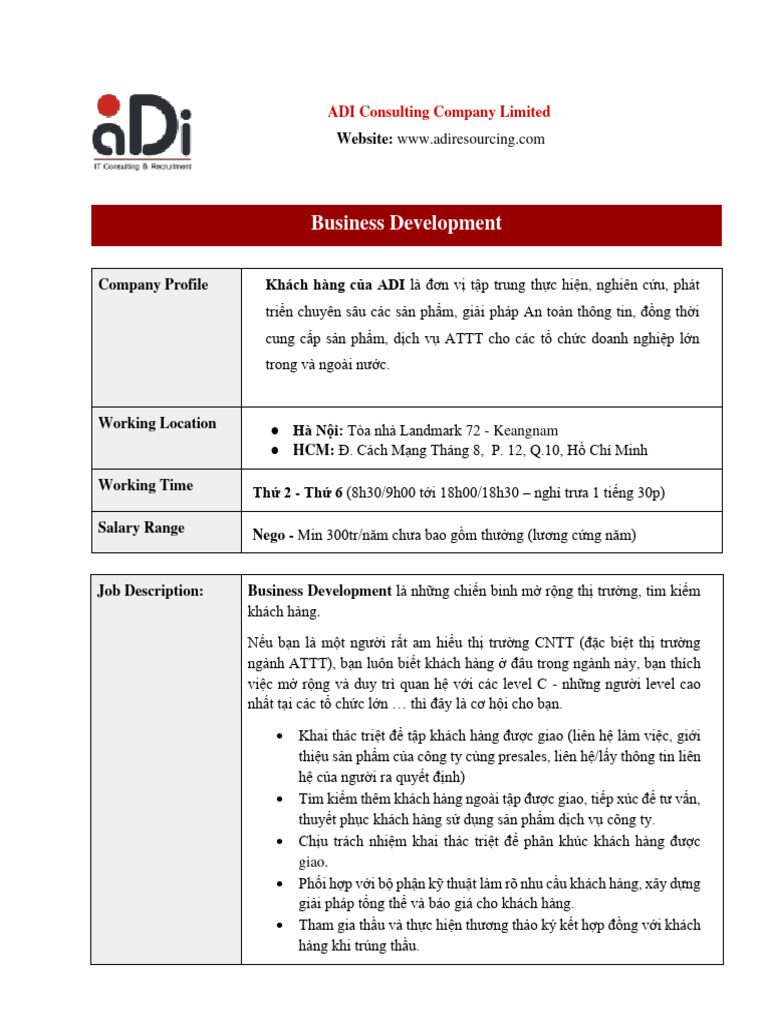 ADI - JD Business Development - HN, HCM | PDF