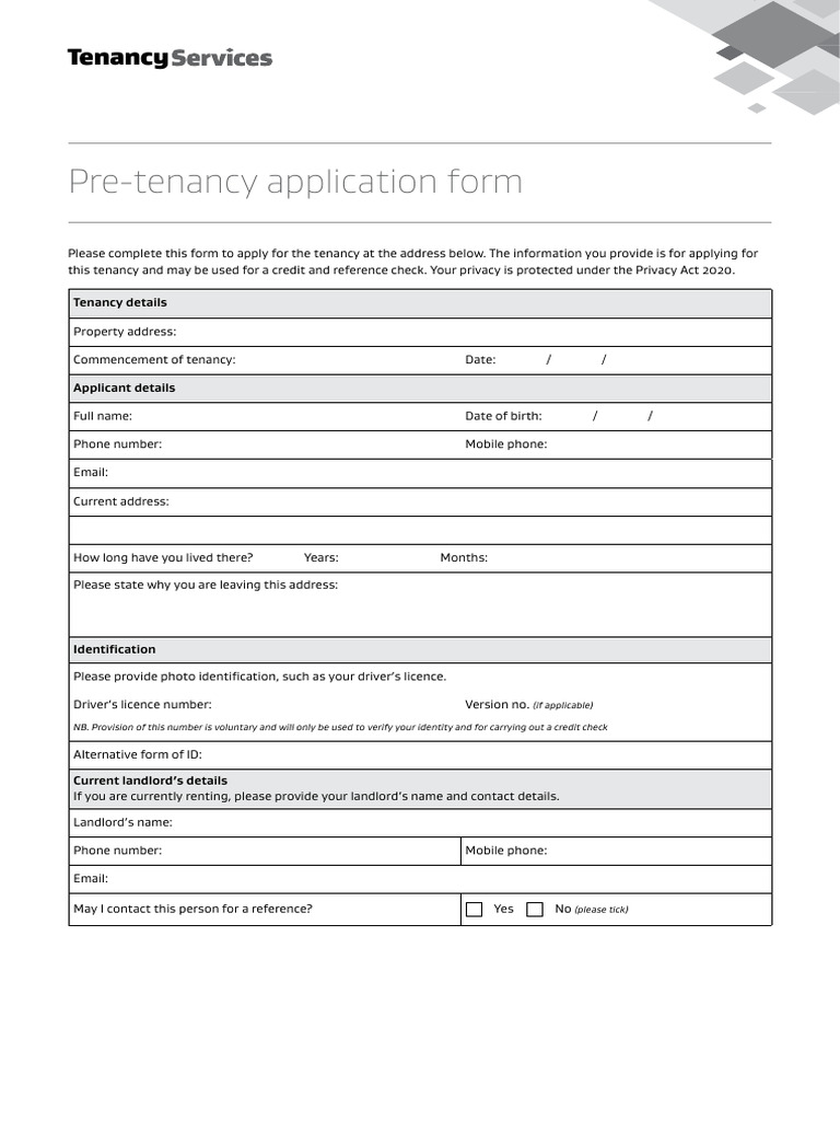 Pre-Tenancy Application Form Guide | PDF | Identity Document | Credit ...