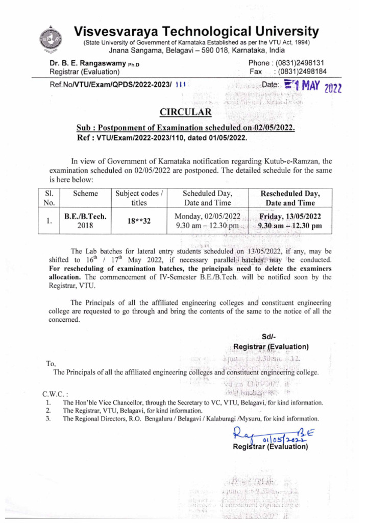 Rescheduled Examination Date and Time | PDF